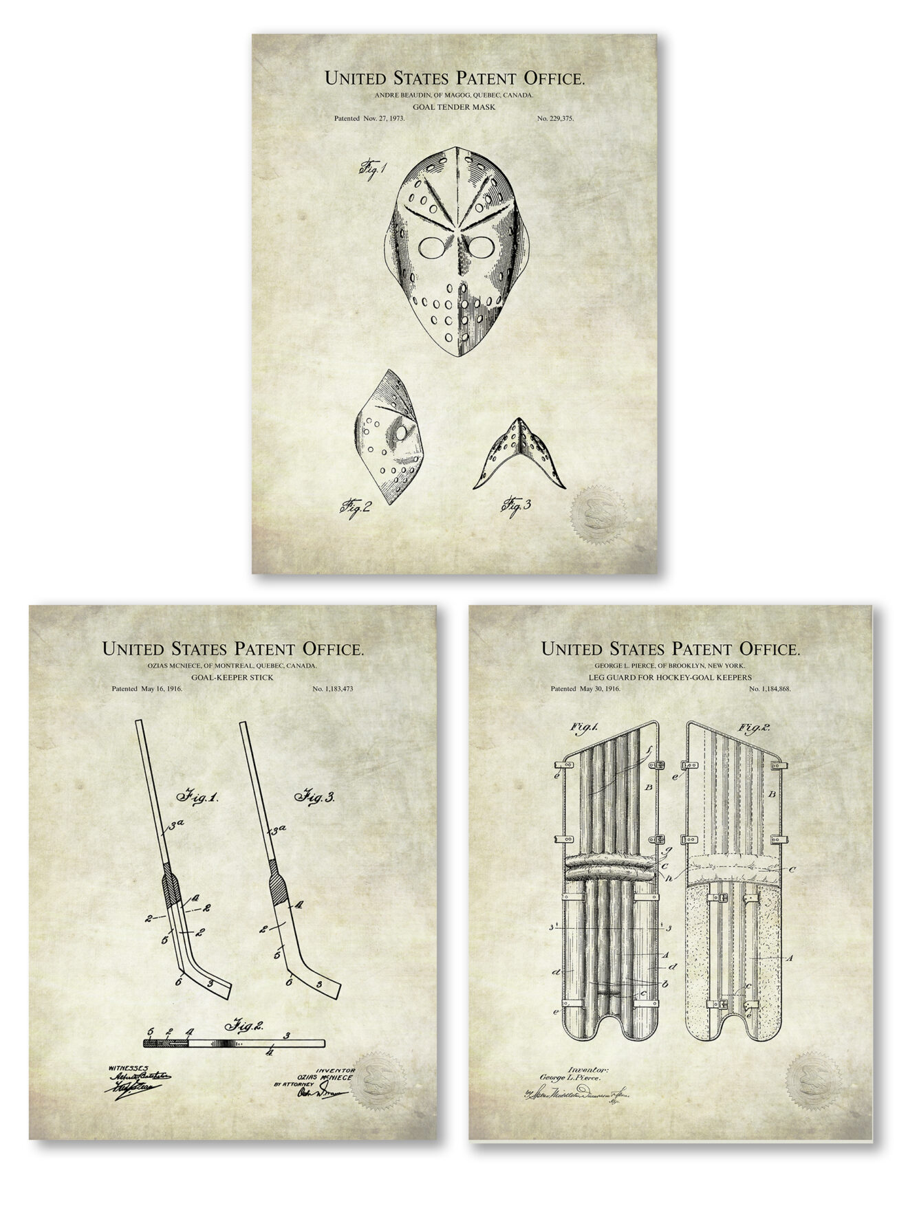 Goalie Equipment Patents | Vintage Hockey Decor